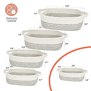 MZVUL Cotton Rope Storage Basket, 5 PCS Woven Baskets for Organizing, Dog Toy Storage Small Baskets, Cuboid Woven Storage Basket with Handles for Baby Nursery, Bathroom Organizer Bins (Black Stripe)