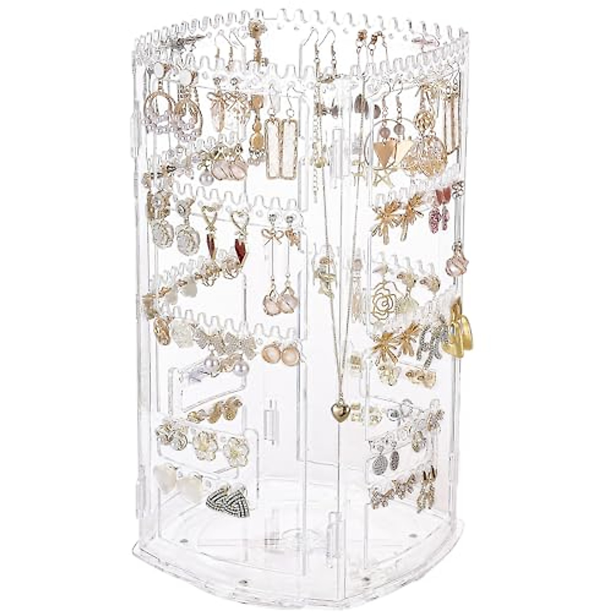 360 Rotating Earring Holder Organizer and Jewelry Displays,Clear Dangle Earinging Rack Necklace Bracelet Carousel Tree Towers,4 Tier Hanging Earring Display Stands for Necklaces Earrings Piercings