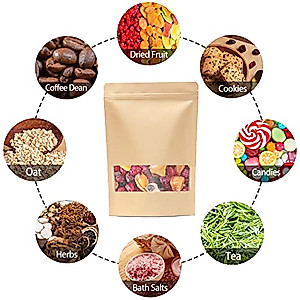 DMPACKDM 100Pcs Small Kraft Stand Up Pouch Bags, 3.5x5.5 Inches Kraft Stand Up Pouches with Window,Resealable Zip Lock, Heat-Sealable,Suitable for Home or Business