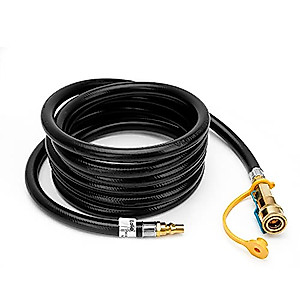Stanbroil 12-feet Low Pressure Propane Quick-Connect Hose, Quick Disconnect Propane Hose Extension - 1/4” Safety Shutoff Valve & Male Full Flow Plug for RVs