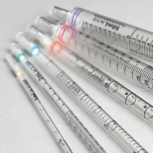 Globe Scientific 1740 Polystyrene UniPlast Serological Pipette, 5mL Capacity, Standard Tip, 296mm Length, Sterile, Blue Striped, Individually Wrapped (Case of 250)