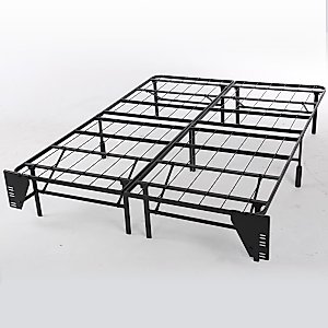 NATURE DEPOT Sturdy 14" Double Metal Bed Frame, Foldable, Attachable Headboard, Easy Assembly,Queen, Black