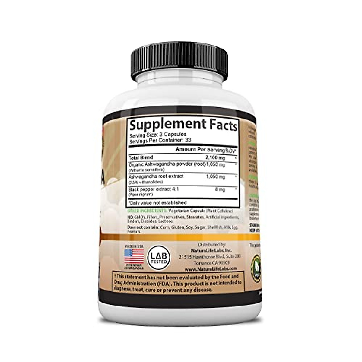 Organic Ashwagandha 2,100 mg - 100 Vegan Capsules Pure Organic Ashwagandha Powder and Root Extract - Stress Relief, Mood Enhancer, Immune & Thyroid Support