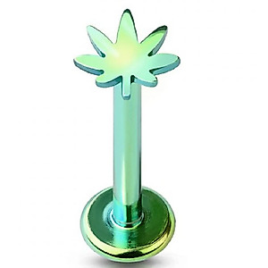 Body Accentz Labret Stud Internally Threaded Marijuana Top 316L surgical steel Pot Leaf
