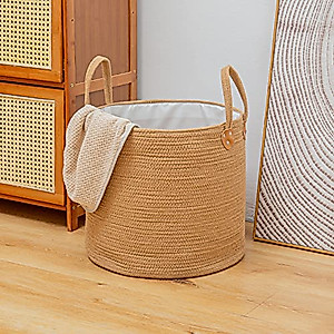 Homlikelan 46L Cotton Rope Woven Storage Basket,Blanket Basket with Handles Wicker Laundry Basket for Clothes,Toys,Pillows,Towels,Shoes,Plant Hampers for Bedroom,Living Room,Bathroom,Nursery Brown