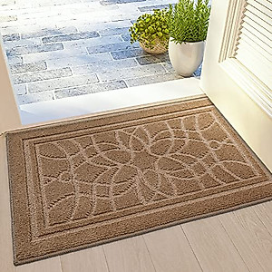 DEXI Front Door Mat for Home Entrance, 20"x32" Non-Slip Absorbent Floor Mats Low-Profile Washable Doormat for Entryway, Garage, Patio, Beige