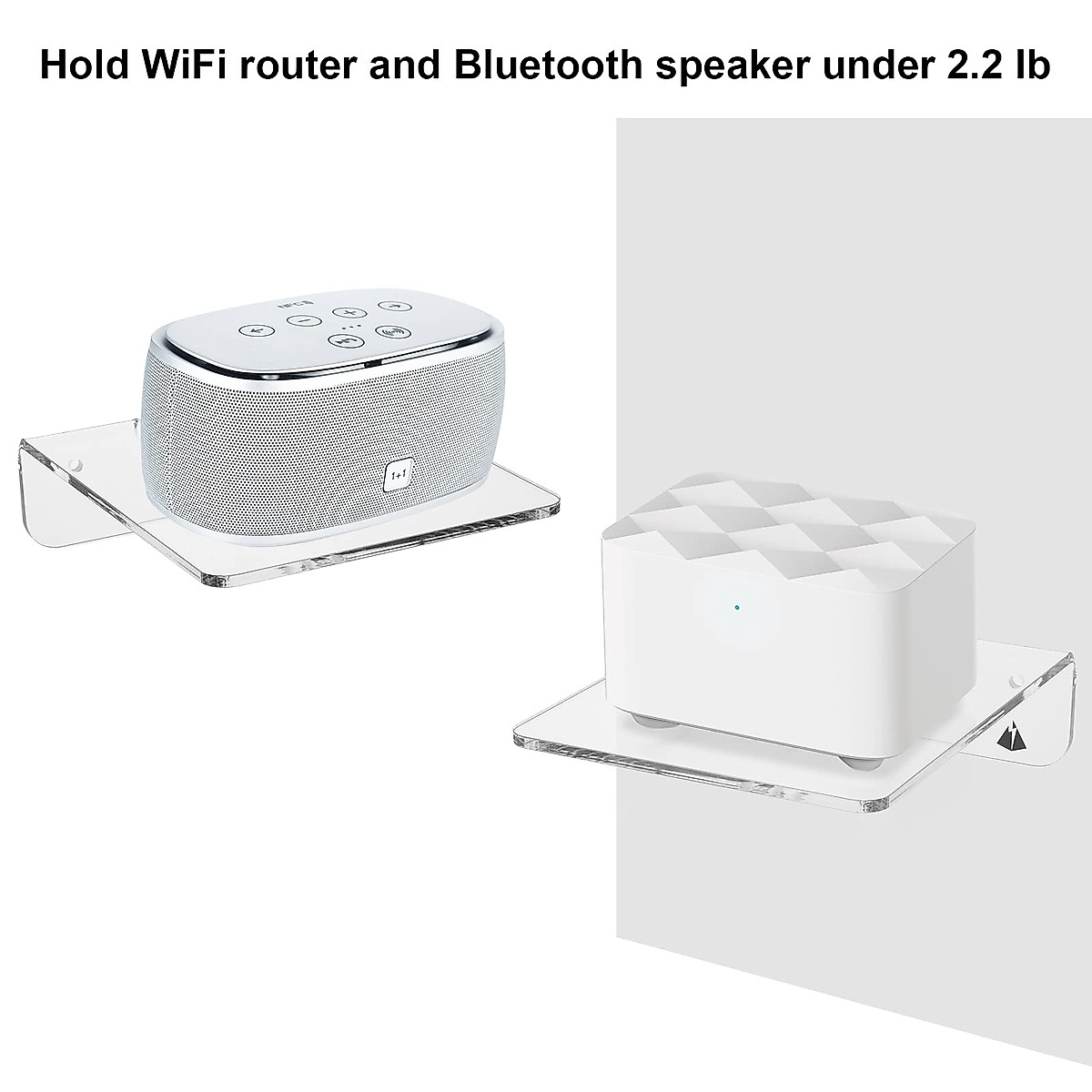 TXEsign Mesh WiFi Router Shelf, Acrylic Small Wall Shelf for Orbi Mesh WiFi Router, Google Nest WiFi, Speaker, Clock, Monitor Action Figure (6.69X5.51 Inch) (5.51X6.69 Inch)