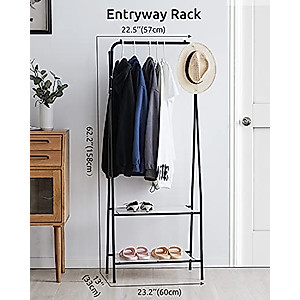 YOUDENOVA Small Clothes Rack, Freestanding Clothing Garment Rack with Shelves for Living Room, Black Coat Rack