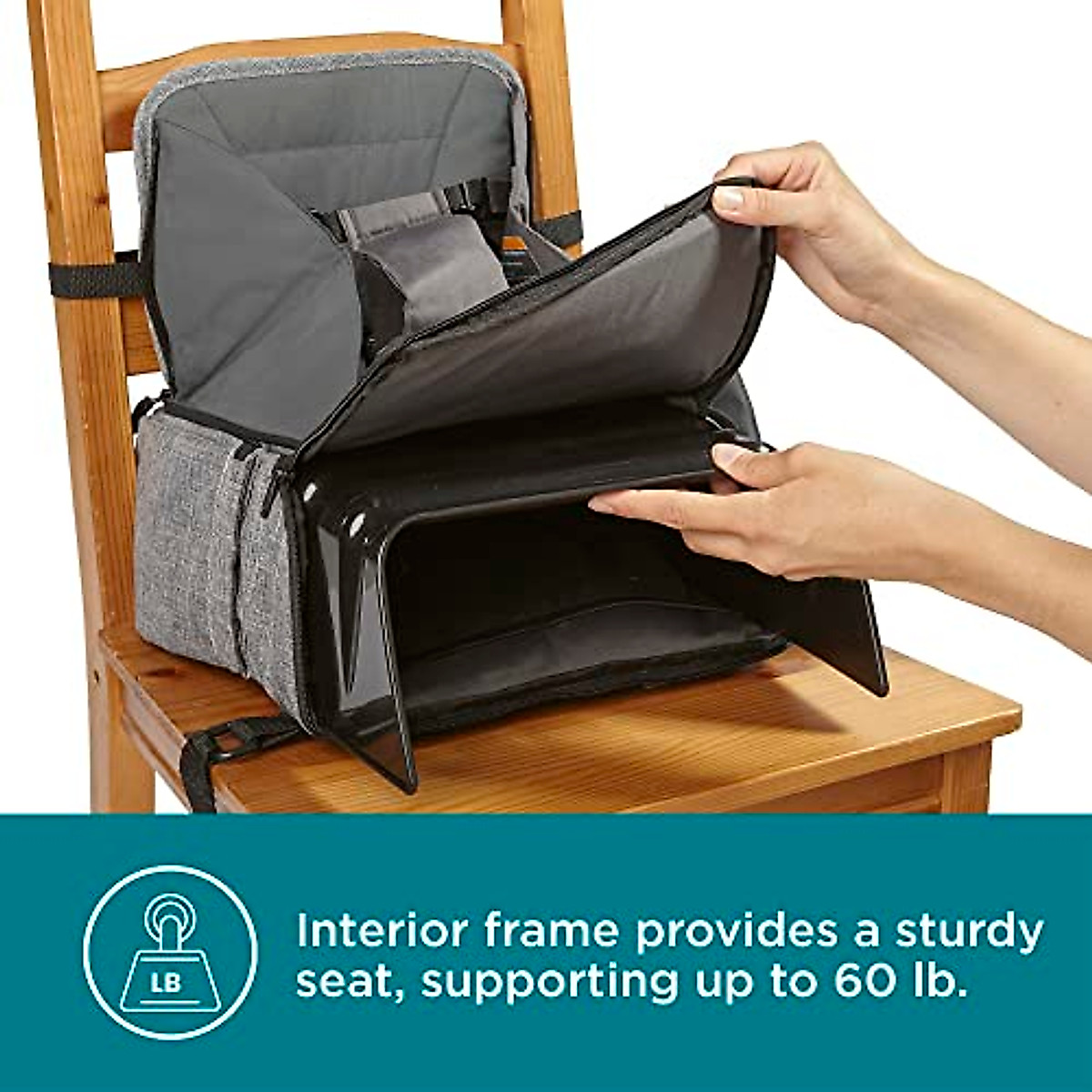 Contours Explore 2-in-1 Baby Booster Seat and Backpack Diaper Bag, Booster Seat for Dining Table, Foldable and Portable Baby Seat, Baby to Toddler Booster Chair - Gray