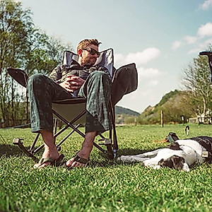 SUNNYFEEL Oversized Rocking Camping Chair, Folding Rocker Camp Chairs with Luxury Padded Recliner & Pocket,Carry Bag, 300 LBS Heavy Duty for Outdoor/Picnic/Patio/Porch, Portable Lawn Chair(Grey)