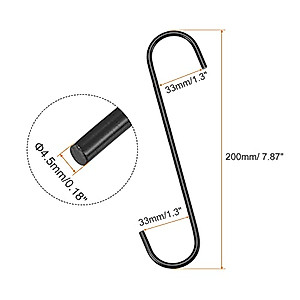 uxcell S Hanging Hooks, 8inch/200mm Extra Long Steel Hanger, Indoor Outdoor Uses for Garden, Bathroom, Closet, Workshop, Kitchen, Black, 10Pcs