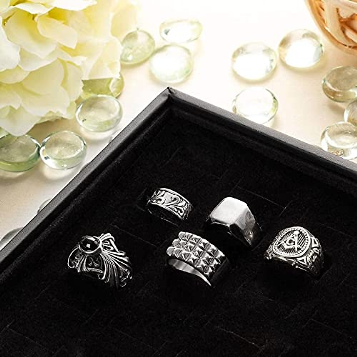 2 Pack Ring Display Tray Velvet, 100 Slot Foam Jewelry Organizer for Storage (13.8x9.5 x1.3 in)