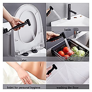 UERVPS Black Portable Bidet Sprayer Stainless Steel Toilet Bidet Faucet for Bathroom Hand Sprayer Shower Head Self Cleaning Bathroom Shower Drencher(Bidet Faucet Set)