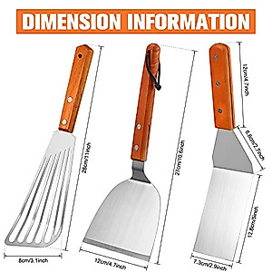 3 Pcs Metal Spatula Set Stainless Steel Fish Spatula Turner Slotted Pancake Spatula Griddle Flipper Scraper with Wood Handle for Kitchen Burger Egg Cooking Grilling BBQ