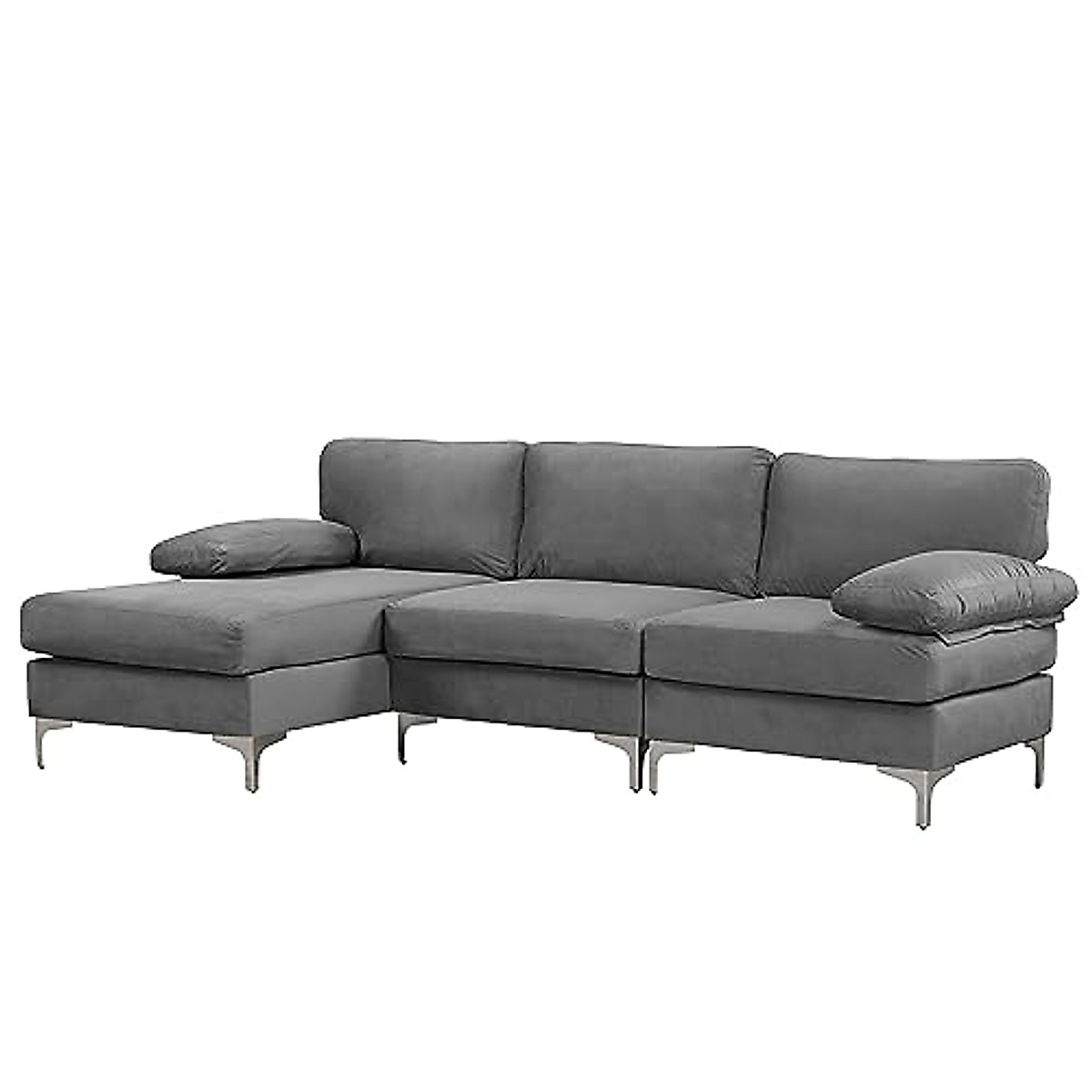 Casa Andrea Milano llc Modern Large Velvet Fabric Sectional Sofa L Shape Couch with Extra Wide Chaise Lounge