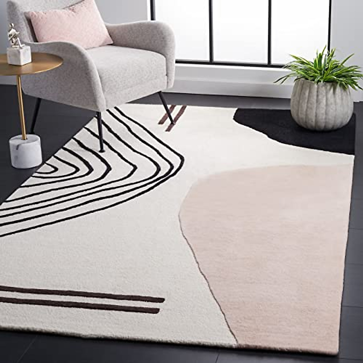 Safavieh Rodeo Drive Collection 3' x 5' Ivory/Blush RD860U Handmade Mid-Century Modern Abstract Wool Area Rug