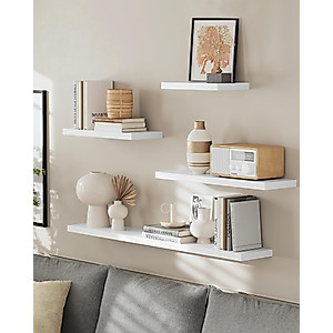 VASAGLE Wall Shelves Set of 2, Floating Shelves, Wall Mounted, 8 x 23.6 x 1.5 Inches, Display Shelves for Picture Frames, Wall Decor, Hanging Shelf for Living Room, Kitchen, White ULWS056W01