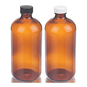 Wheaton 1701S41CS W216856 Boston Round Bottle, Amber Glass, Capacity 8oz With 24-400 Black Phenolic Rubber Lined Screw Cap, Diameter 60mm x 136mm (Case Of 12)