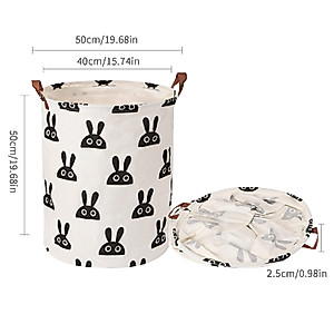 Large Sized Storage Basket, 19.6" Waterproof Canvas Storage Bin with Handles, Round Collapsible Organizer Kids Laundry Hamper for Nursery Clothes Toys - Rabbit