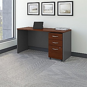 Bush Business Furniture Series C 60W x 24D Office Desk with Mobile File Cabinet in Hansen Cherry