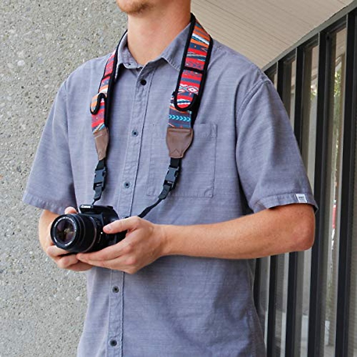 USA Gear TrueSHOT Neck Strap Neoprene Camera Straps - Padded Camera Strap, Pockets, and Quick Release Buckles - Compatible with Canon, Nikon, Sony and More DSLR and Mirrorless Cameras (Southwest)