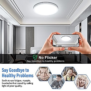 SunRider LED Flush Mount Ceiling Light Fixture, 5000K Daylight White, 2400LM, 12 Inch 24W White Round Flat Ceiling Lights, 240W Equiv. Non-Dimmable