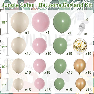 Sage Green Pink Balloon Arch Kit, Olive Green Light Pink Sand White Blush Metallic Gold Balloons with Gold Confetti Balloons for Girl Birthday Woodland Baby Shower Jungle Safari Decorations…