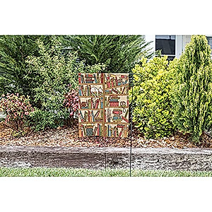 Moslion Book Garden Flag 12.5x18 Inch Cartoon Bookshelf with Cute Sleeping Cat Kitten in Library Yard Flag Burlap Banners Vertical Double Sided for Farm House Outside