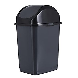 Superio Small 2.5 Gallon Plastic Trash Can with Swing Top Lid, Waste Bin for Under Desk, Office, Bedroom, Bathroom- 10 Qt, Grey/Black
