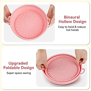 Homotte 2 Pack Air Fryer Silicone Liners Pot for 5 to 8 QT, Reusable AirFryer Silicone Basket Bowl, Replacement of Flammable Parchment Paper, Food Grade Baking Tray Oven Accessories, Pink+Grey (8.5in)