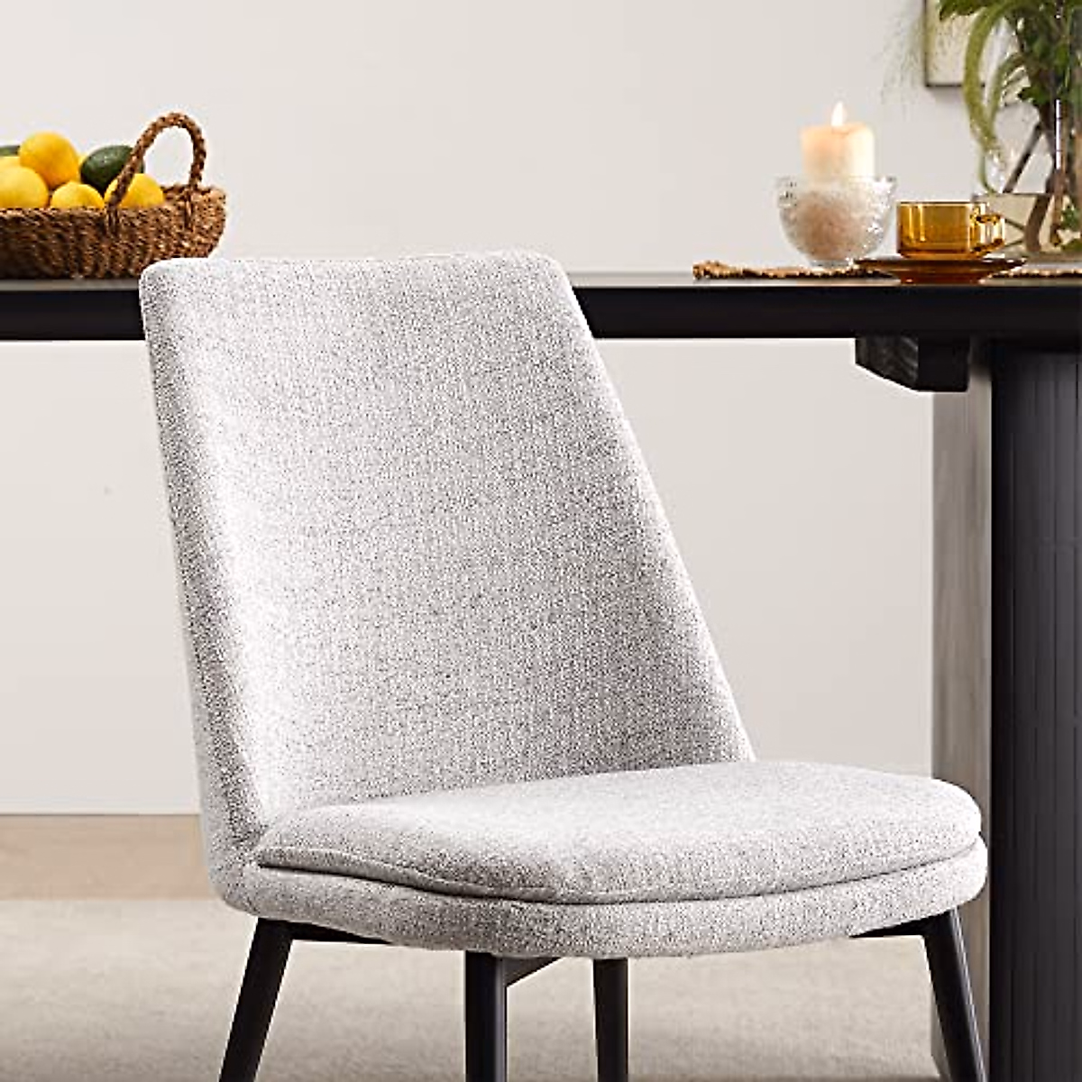 CHITA Mid-Century Padded Dining Chair, Modern Upholstered Fabric Dining Room Chair Set of 2 with Metal Legs,White