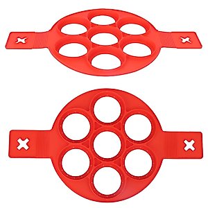 Oumefar 2PCS Pancake Molds Red Silicone Frying Egg Tray with 7 Round Shape Holes Egg Maker Nonstick Cooking Tool for Pancake Sandwich Breakfast