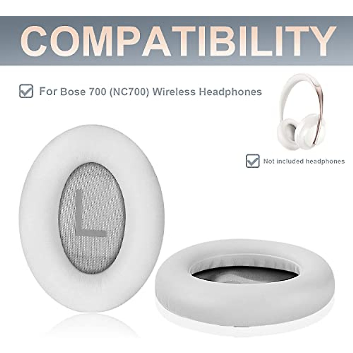 Noise Cancelling 700 Earpads Replacement Ear Pads Protein PU Leather Ear Cushion Compatible with Bose NC700 Bose Noise Cancelling 700 Bluetooth Headphones （White