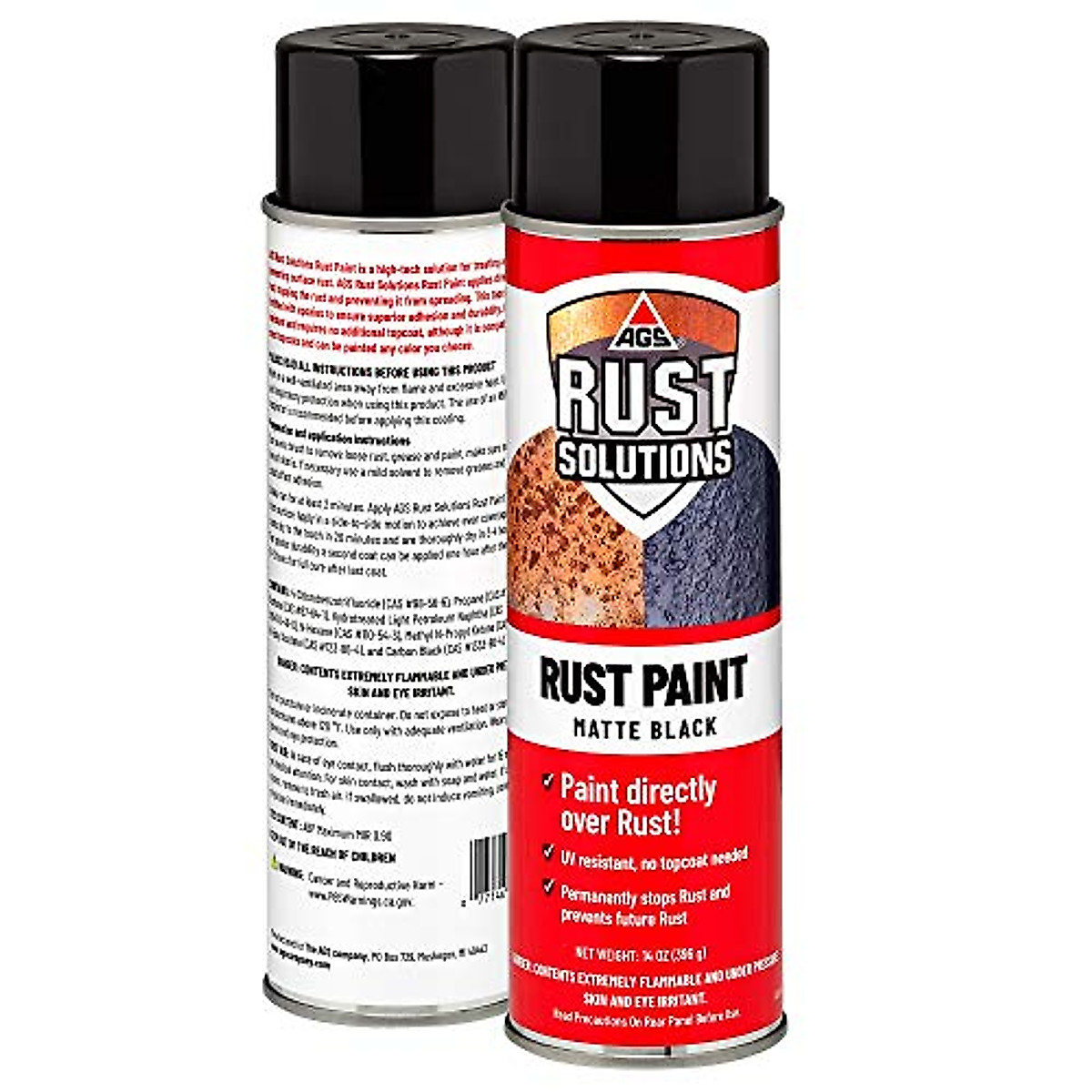 AGS RUST SOLUTIONS Rust Spray Paint, 14 Ounces, Matte Black Finish