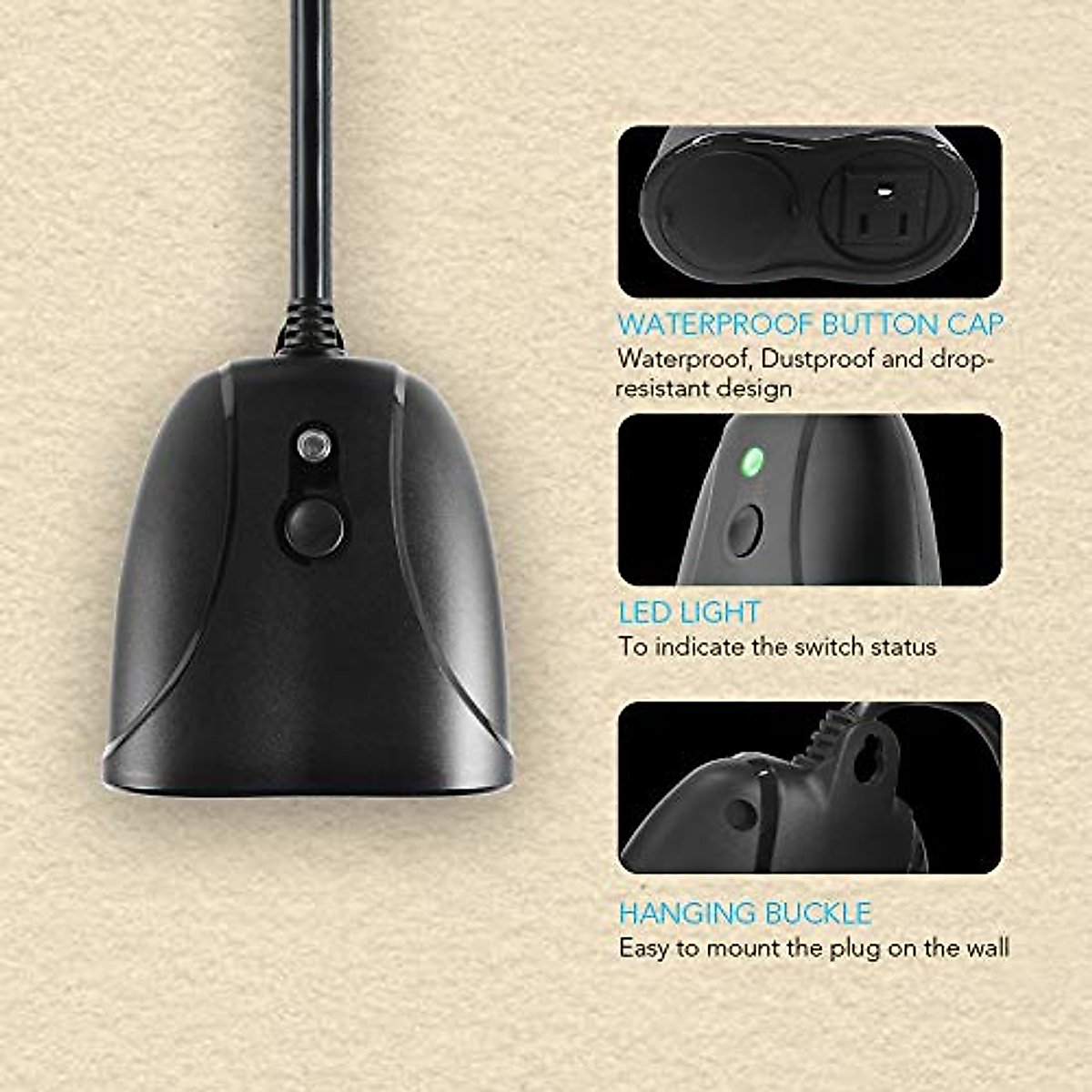 Outdoor Smart Plug, MXQ WiFi Smart Outlet with 2 Individual Sockets Works with Alexa Echo Google Home, IP44 Waterproof 2.4GHz Remote Control WiFi Smart Socket with Timer Function, FCC/RoHS Certified