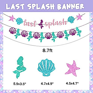 Last Splash Bachelorette Party Decorations, Hombae Mermaid Bachelorette Party Bridal Shower Fringe Curtain Mermaid Tail Sea Shell Ring Balloon Glitter Banner Cake Topper Teal Blue Purple Pink