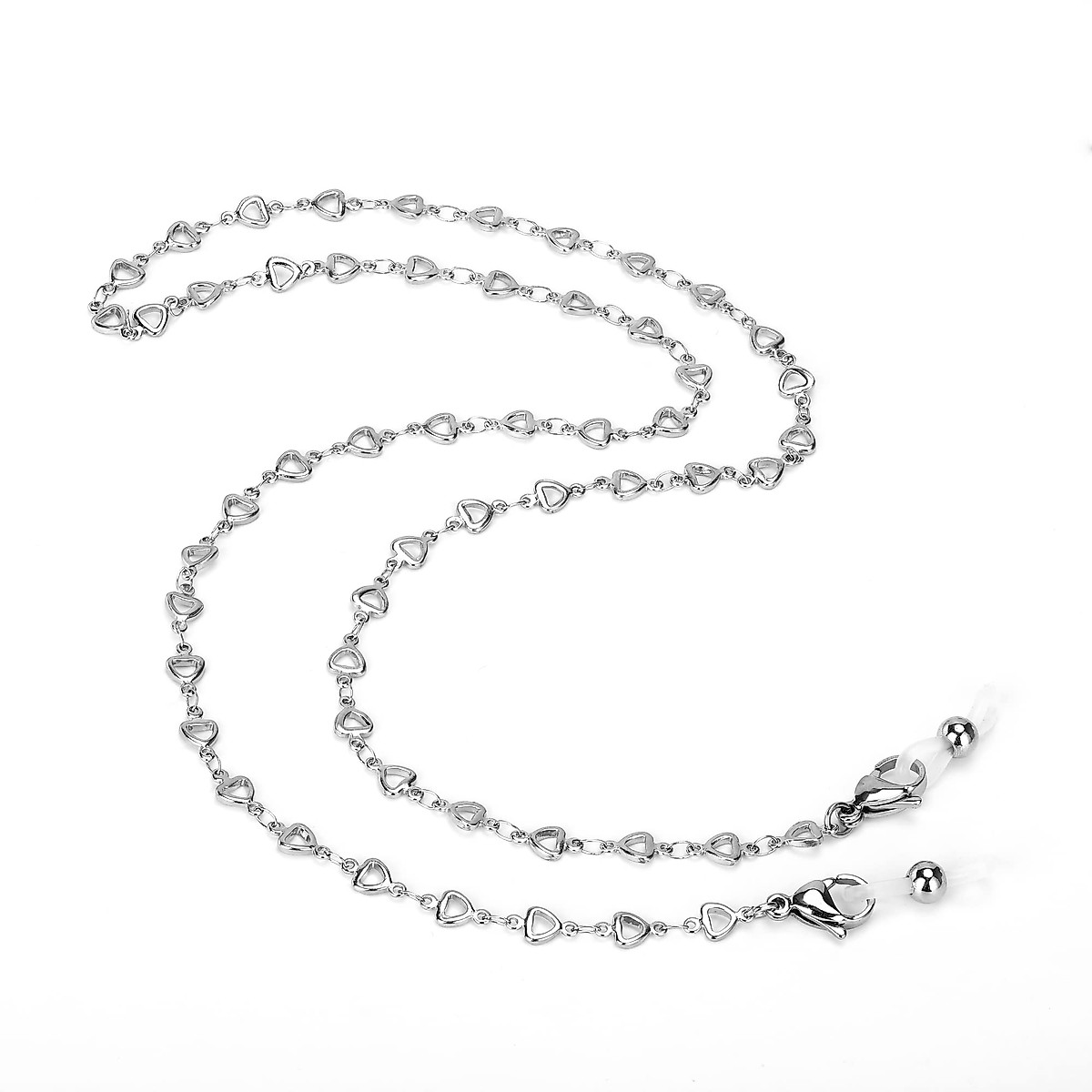 Eyeglass Chain Silver Stainless Steel Handmade Necklace for Reading Glasses Sunglass Beaded Chains for Men Women (2-Heart handmade chain)