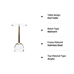 Artmaze Clear Acrylic End Table,Brushed Brass Metal,Side Table for Office,Nightstand for Living Room and Bedroom,Easy Assembly,12x12 inch，21.3 inch high
