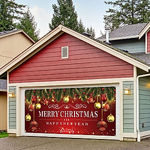 Newwiee Christmas Holiday Garage Door Banner Decorations 6 x 13 ft Happy New Year Outdoor Cover Mural Decoration 2024 Large Christmas Backdrop Merry Christmas Ornament Double Car Garage Door Banner