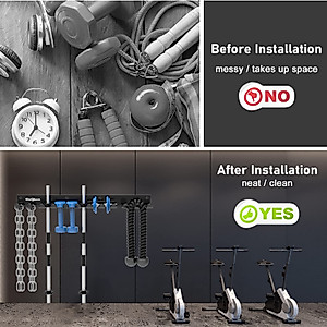 Home Gym Storage Rack - Multi-Purpose Heavy Duty Gym Rack Organizer, Wall Mount Barbell Rack Gym Equipment Hanger for Olympic Barbells, Resistance Bands, Jump Ropes, Row Handles, etc. (26", 12 Hook)