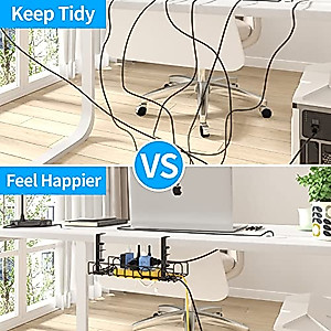 Under Desk Cable Management Tray - 15.7in 2Packs Metal Under Desk Wire Management, High Capacity Adjustable and Removable Cable Management Organizers Holder, No Drill & No Damage, for Office, Kitchens