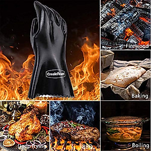 Creole Feast TG1305 Heat-Resistant BBQ Oven Gloves, Waterproof and Heavy-Duty Insulated Mitts, Perfect for Grilling, Fryer, Cooking and Baking, Black