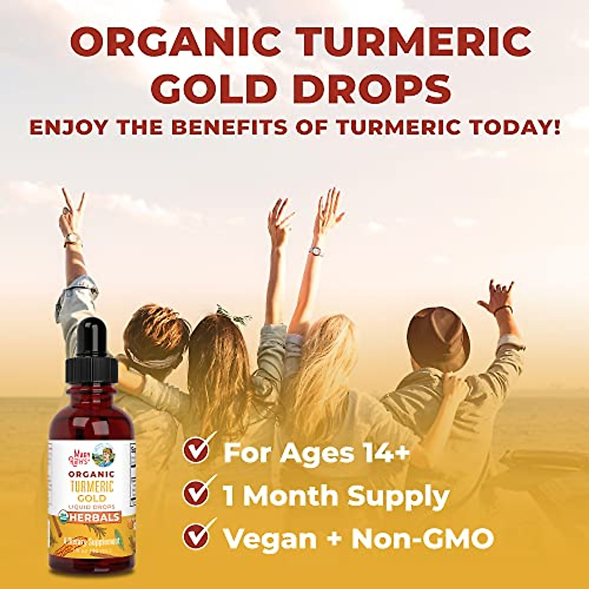 USDA Organic Turmeric Gold Liquid Drops by MaryRuth's | Liquid Herbal Blend | Turmeric Curcumin, Black Pepper, Cassia Cinnamon Bark, Ginger Root | Immune & Digestive Support | Non-GMO, Vegan, 1oz