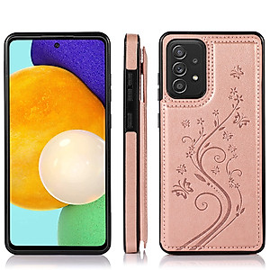 Phone Case for Samsung Galaxy A52 5G/4G with Tempered Glass Screen Protector and Card Holder Wallet Cover Stand Flip Leather Cell Accessories Glaxay A 52 G5 Gaxaly 52A S52 Cases Women Girl Rose Gold