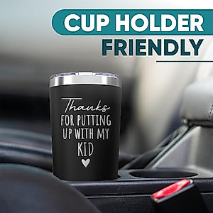shop4ever Thank You for Putting Up With My Kids Engraved Insulated Stainless Steel Tumbler with Lid 20 oz. Funny Teacher Appreciation Gift (Black)