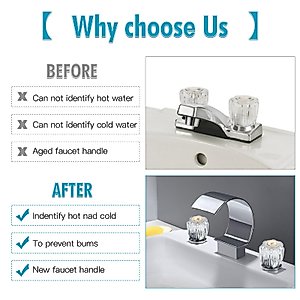 Replacement Hot and Cold Crystal Acrylic Faucet Knobs for Prime-Line MP54300 Universal Index Buttons, 1-5/16 in. Diameter, Clear Acrylic with Gold (4 Pack)