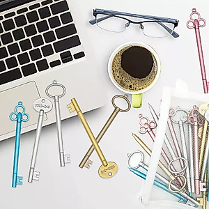 30 Pieces Cute Key Shape Pen Vintage Key Gel Ink Pens Mini Fancy Novelty Pens Retro Black Fine Ballpoint Point Pen with Mesh Pencil Bag Zipper Pouch for Office Stationary School Party Supplies