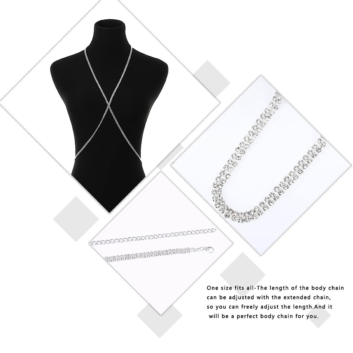 Jerany Crossover Rhinestone Body Chain Silver Bra Body Necklace Glitter Nightclub Body Jewelry for Women