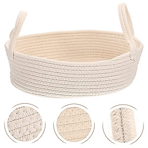 DECHOUS Woven Basket Cotton Rope Storage Basket Hand Woven Desktop Storage Container Decorative Basket Cotton Organizer Bins with Handle for Clothes Toys Candy Food Towels Woven Baskets