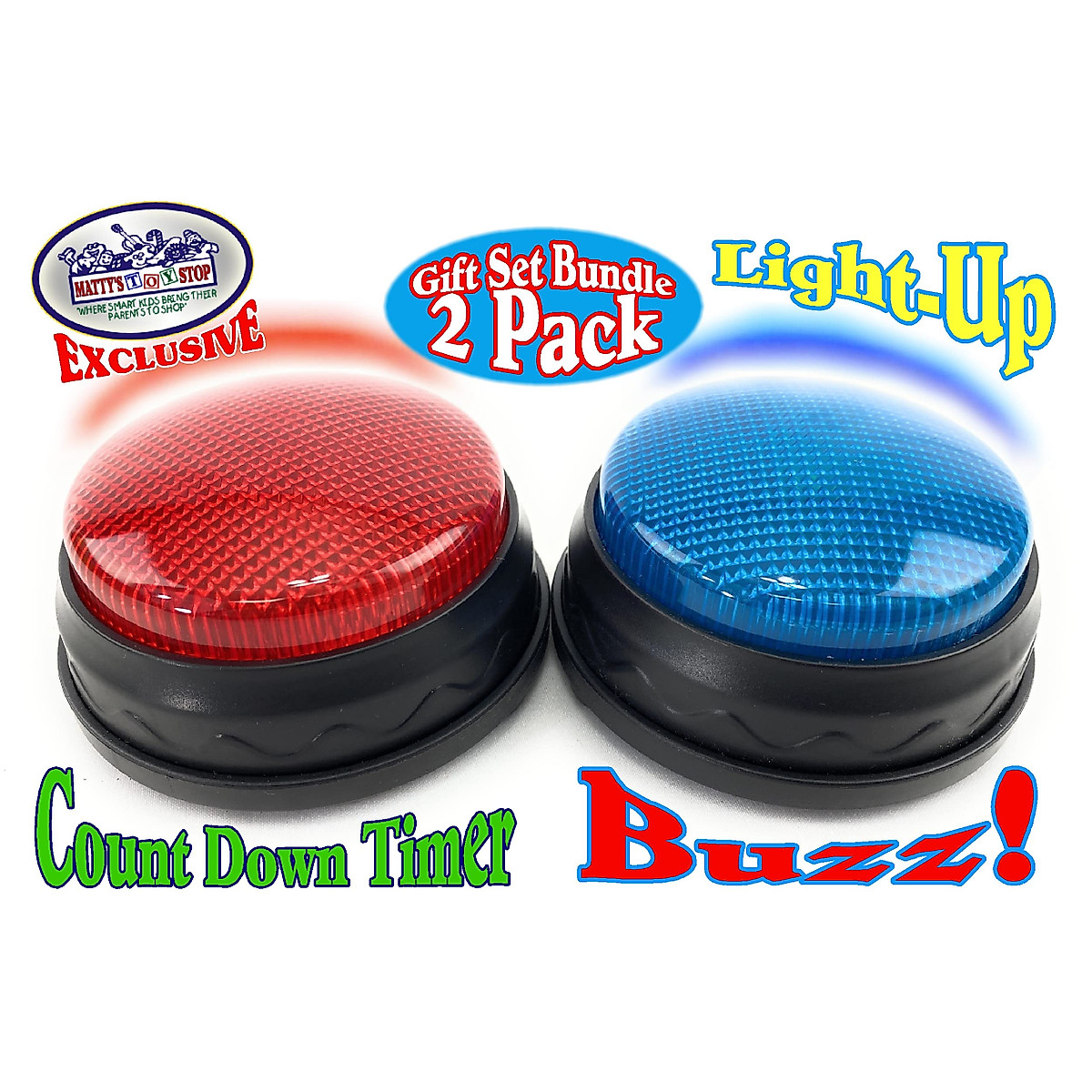 Matty's Toy Stop Lights & Sounds Electronic 3 Mode Red & Blue Game Answer Buzzer and Count Down Timer Gift Set Bundle (Perfect for Games, Classrooms, etc.) - 2 Pack